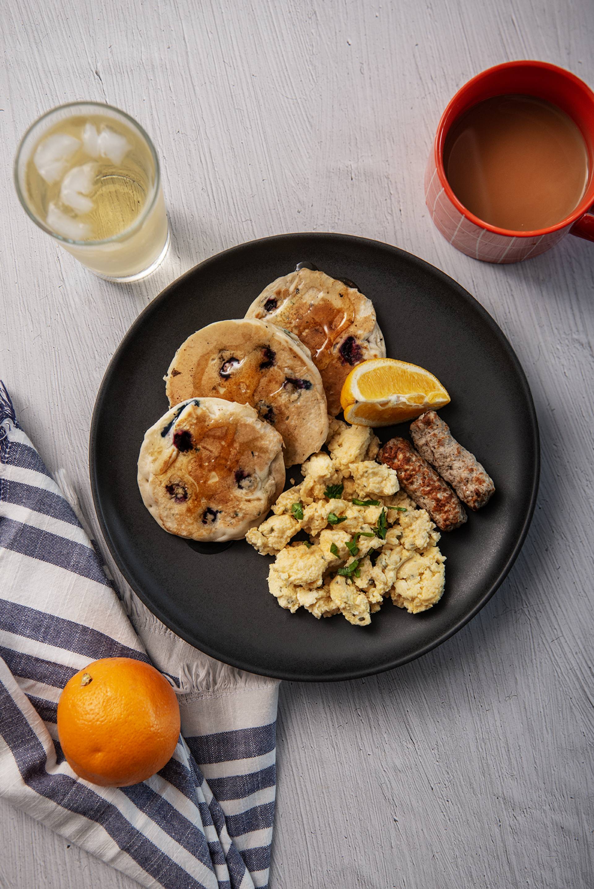 Blueberry Protein Pancake Big Breakfast - Clean Plates Canada