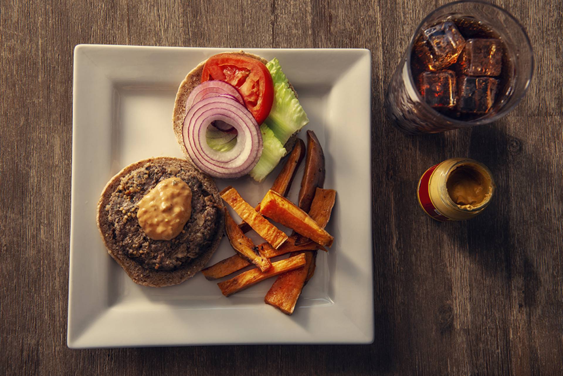 Montreal Spiced Beef Burger with Sweet Potato Fries - Clean Plates Canada